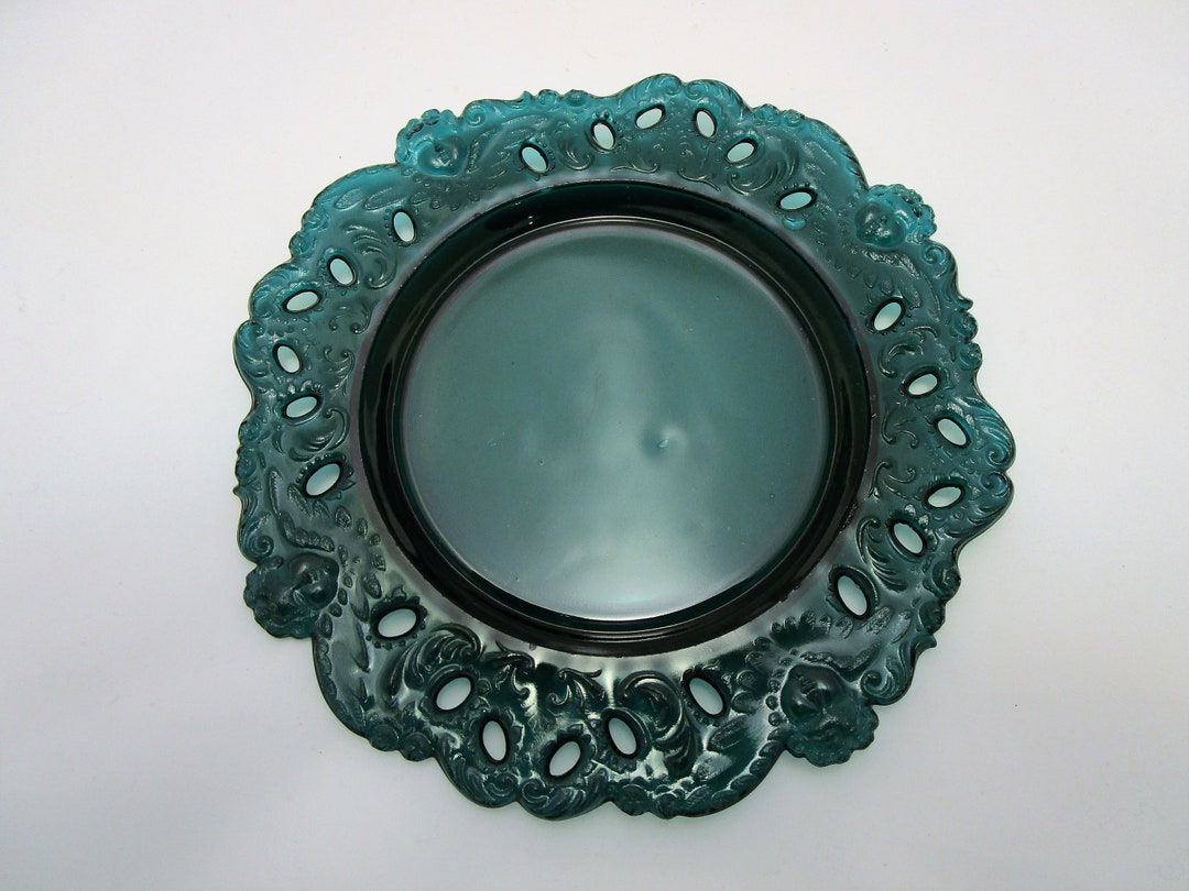 Antique Cherub Plate, EAPG Angel Head Plate, Emerald Green Glass Plate ...