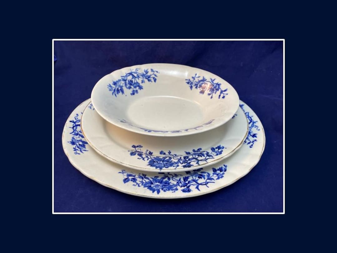 Crescent Pottery Co Flow Blue Serving Set, 1898. Severn Mark, Trenton ...