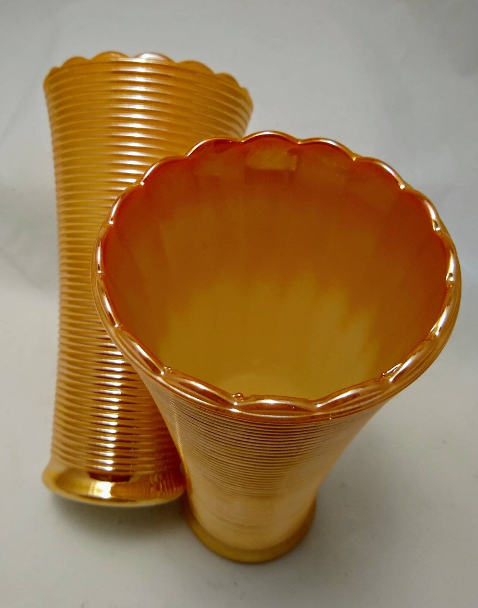 Peach Lustre Fire-King Vases Two Mid Century Flared Rim | Etsy