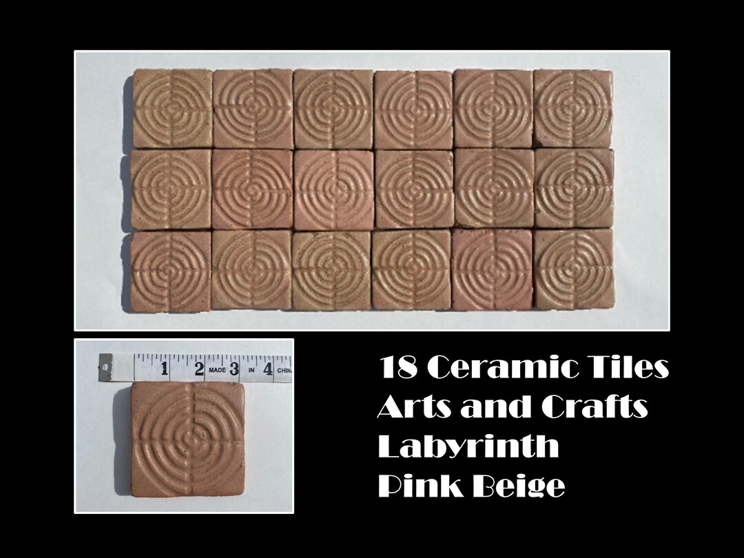 18 Antique Arts & Crafts Ceramic Tiles: Pink Beige Labyrinth, 3x3 Inch ...