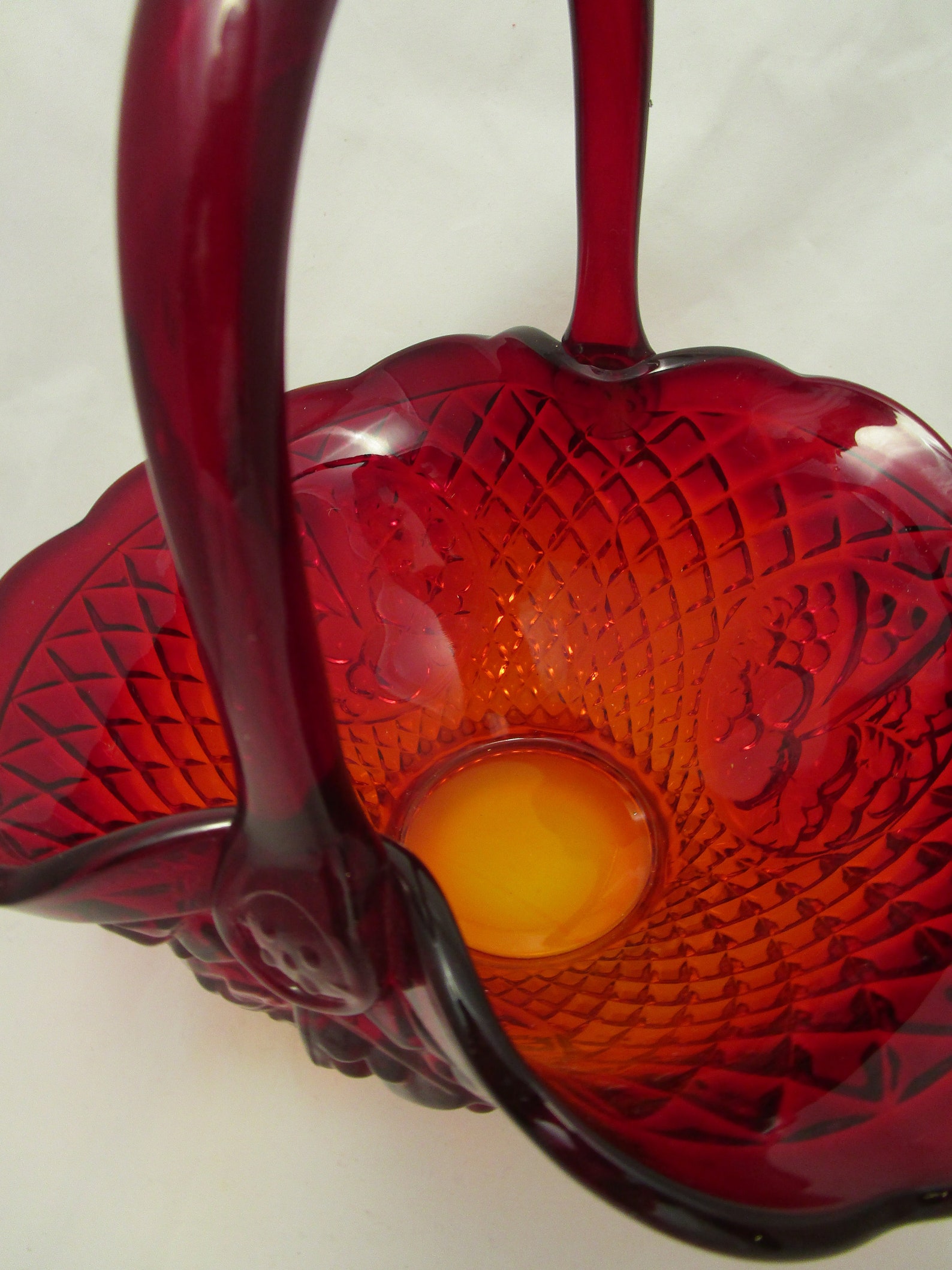 Large Indiana Glass Amberina Glass Basket, Canturbury Sunset Pattern ...