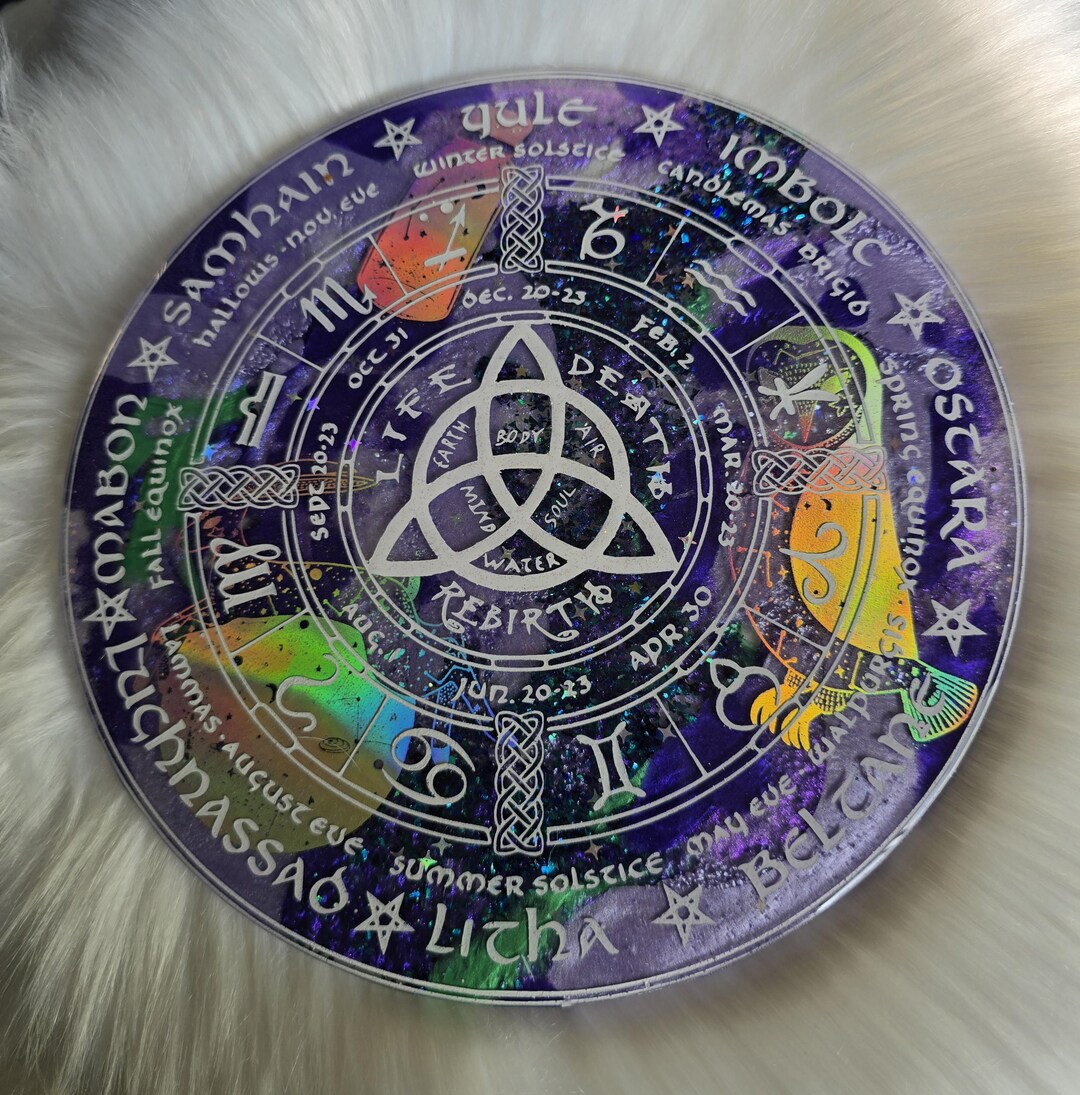 8" Triquetra Wheel of the Year, Calendar, Zodiac, Holographic, Celtic ...