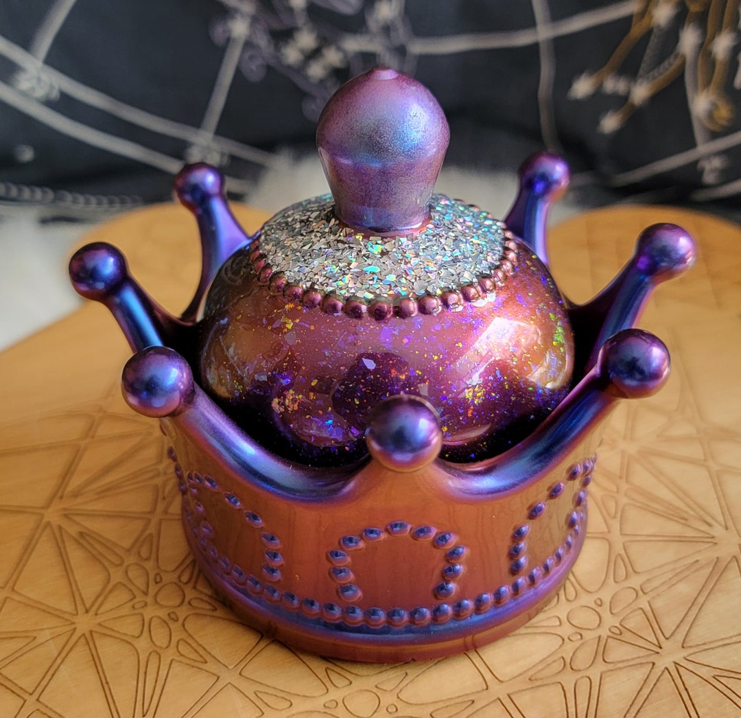 Glitter Crown Jar With Lid Handmade, Color Shifting, Trinkets, Jewelry ...