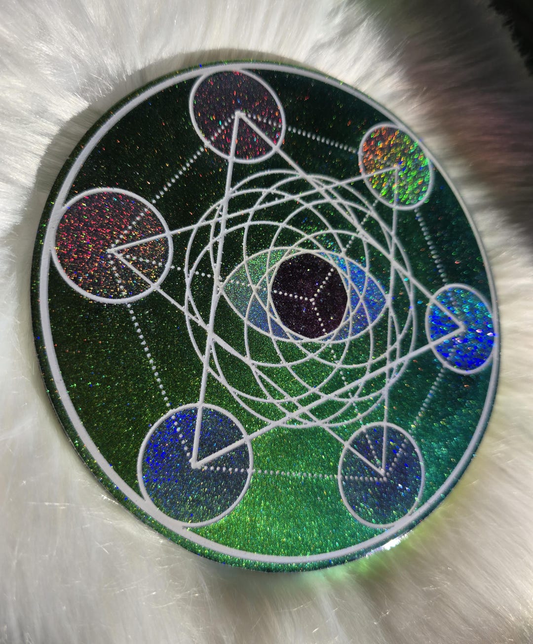 Metatron's Cube Crystal Grid Plate, Altar Decor, Color Shifting, Sacred ...