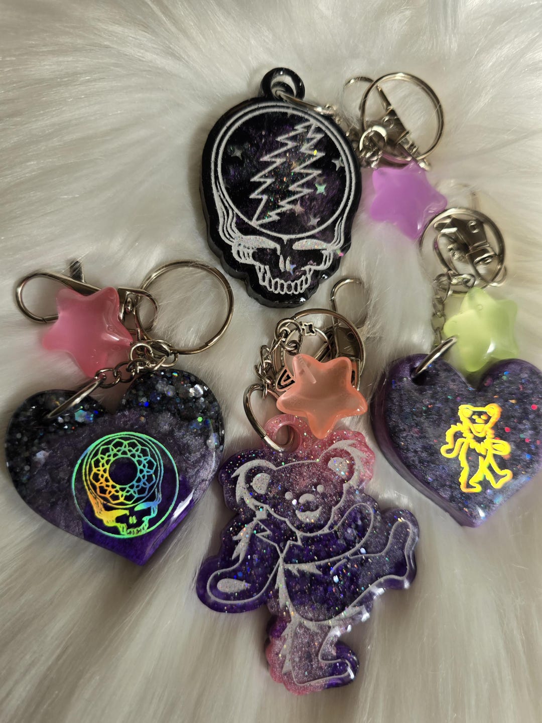 Grateful Dead Keychain With Glow in the Dark Star Charms, Dancing Bear ...