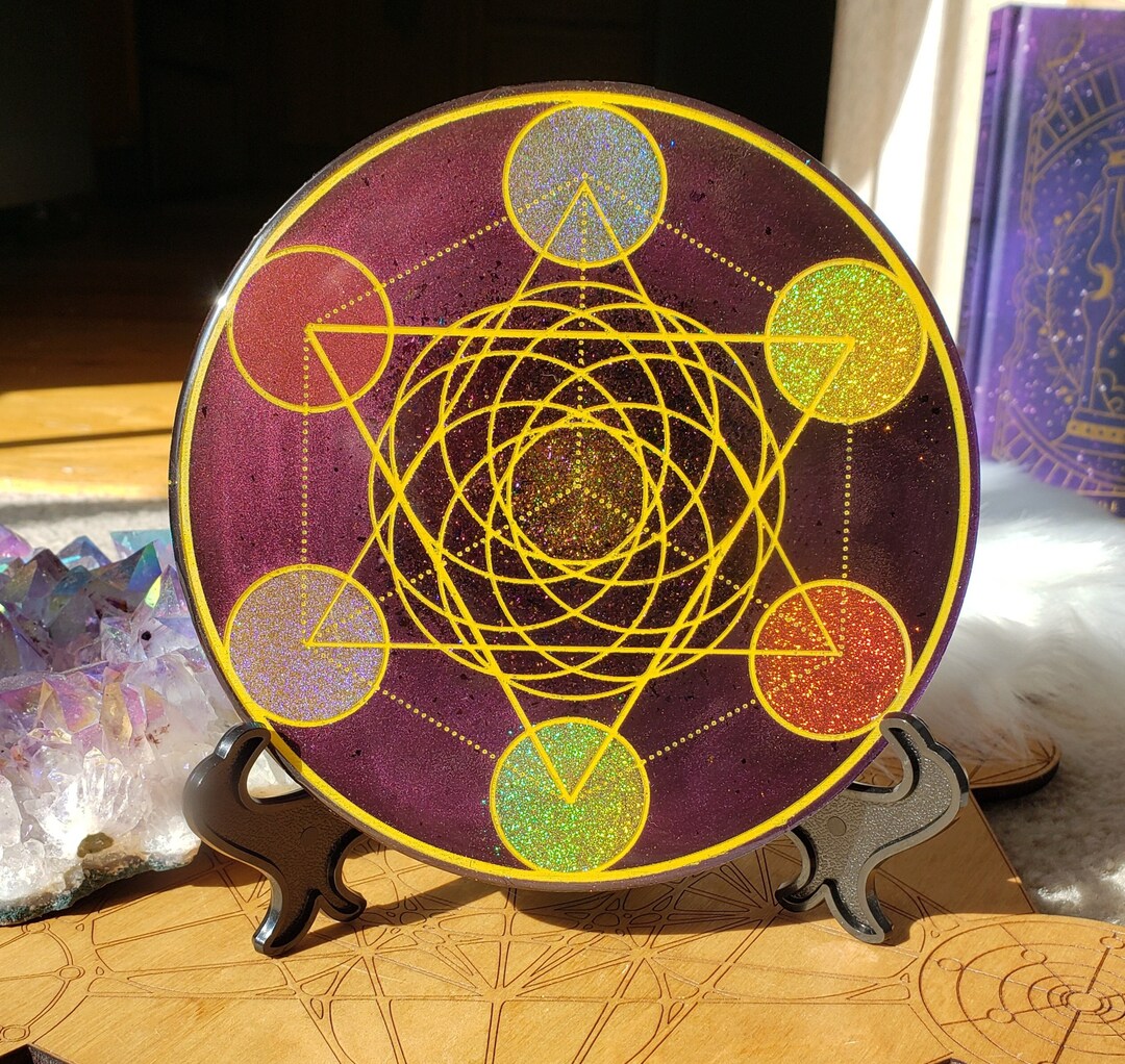 Metatron's Cube Crystal Grid Plate, Altar Decor, Color Shifting, Sacred ...