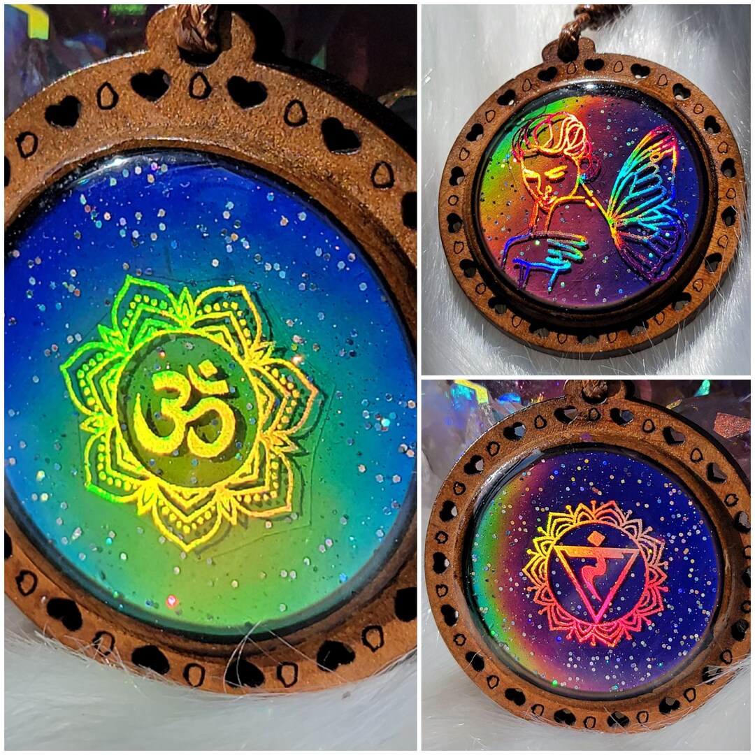 Color Changing OM Mood Pendants, Holographic, Yellow Chakra, Fairy ...