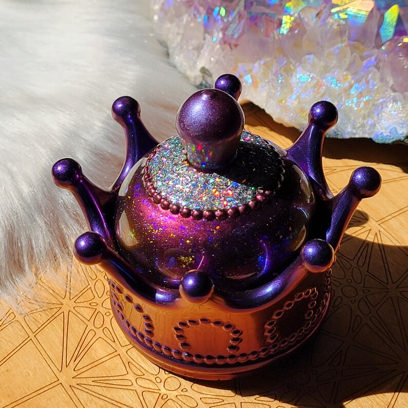 Glitter Crown Jar With Lid Handmade, Color Shifting, Trinkets, Jewelry ...