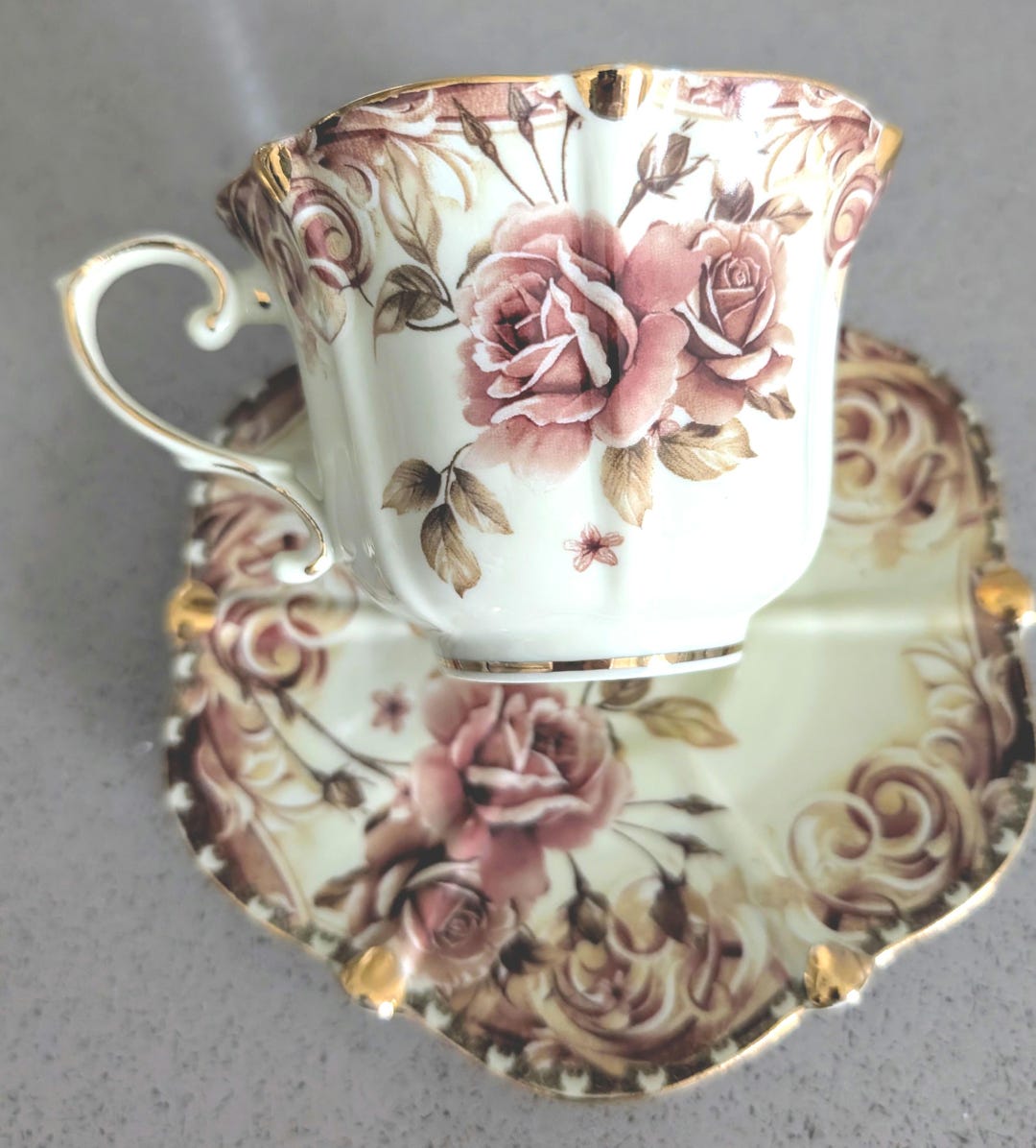Rose Pattern Kingsin Porcelain Cup and Saucer Set. - Etsy
