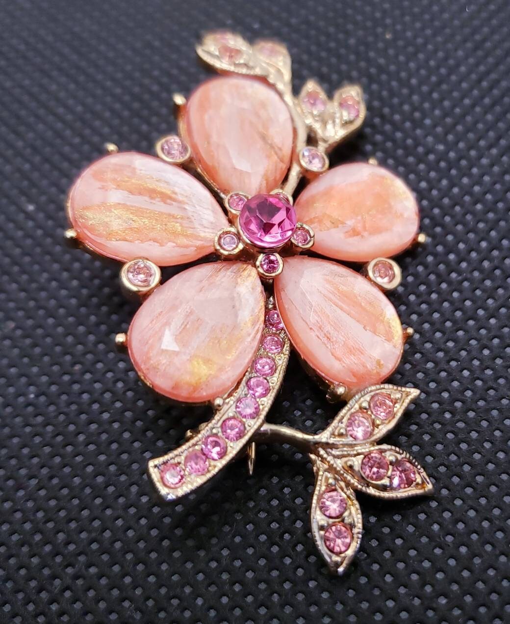 Vintage Pink Glass Stone Flower Brooch, Pink Jewllery - Etsy
