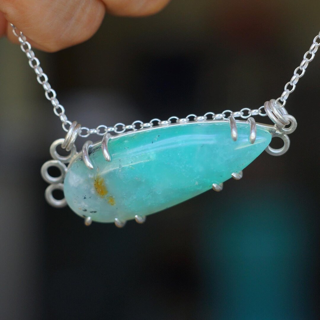 Aqua Crisoprasa de cerceta de Tanzania en colgante de plata de ley 925 ...