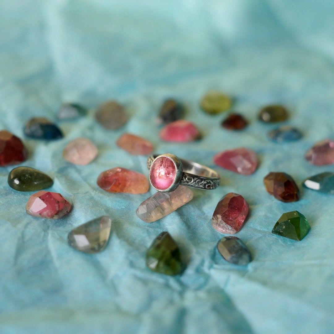 Custom Tourmaline Ring in 925 Sterling Silver. Half Round Band ...