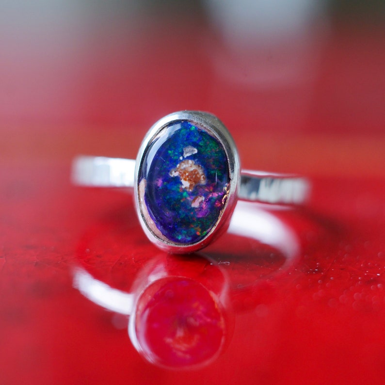 Galaxy opal ring in 925 sterling silver setting. Bright | Etsy