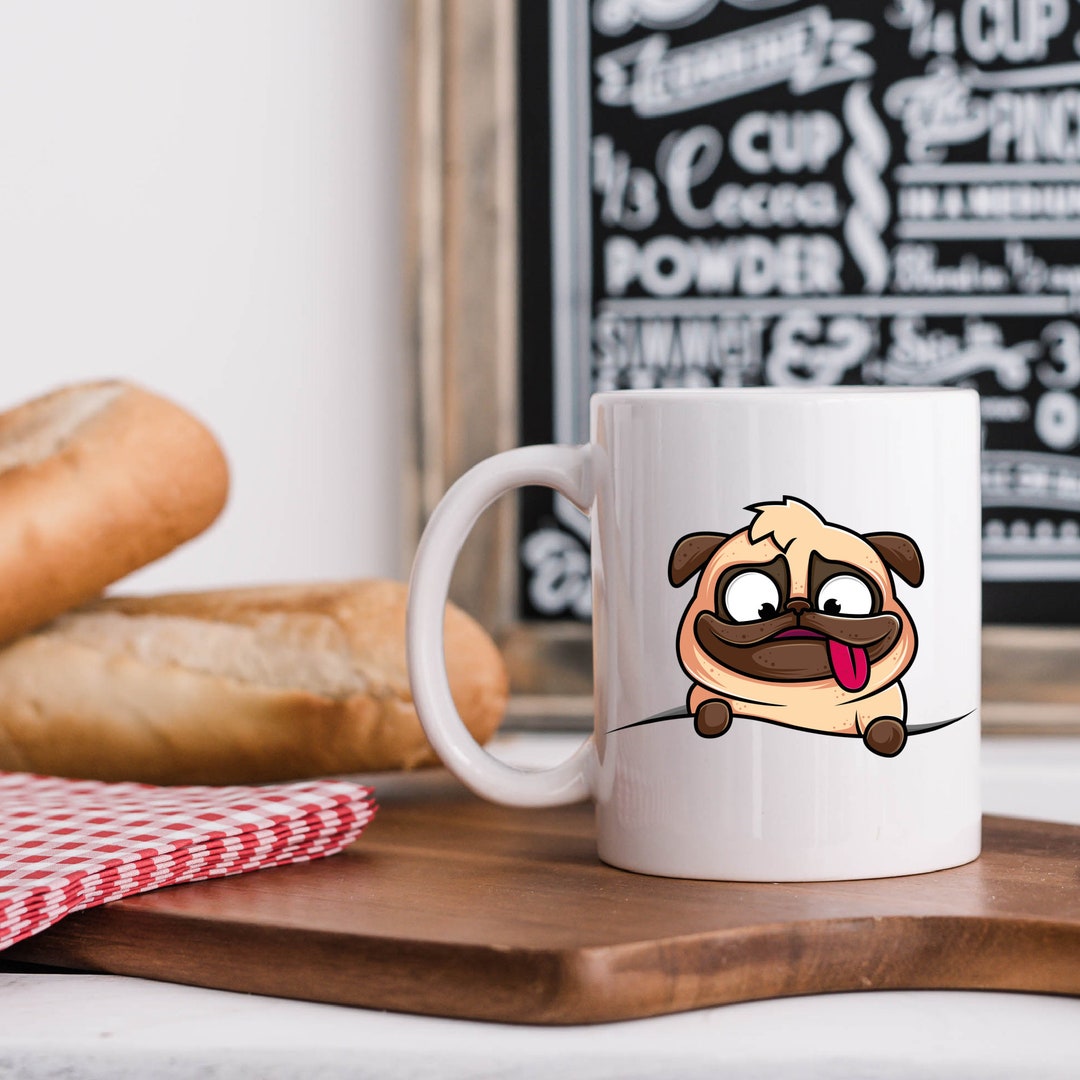Cute Pug Mug, Love My Pug Mug, Cartoony Pug Coffee Cup, Ask Me About My ...