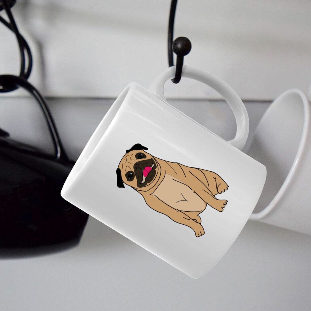 Pug Dog Mug, Love My Pug White Ceramic Coffee Cup, 15 Oz, Pug Owner Mug ...