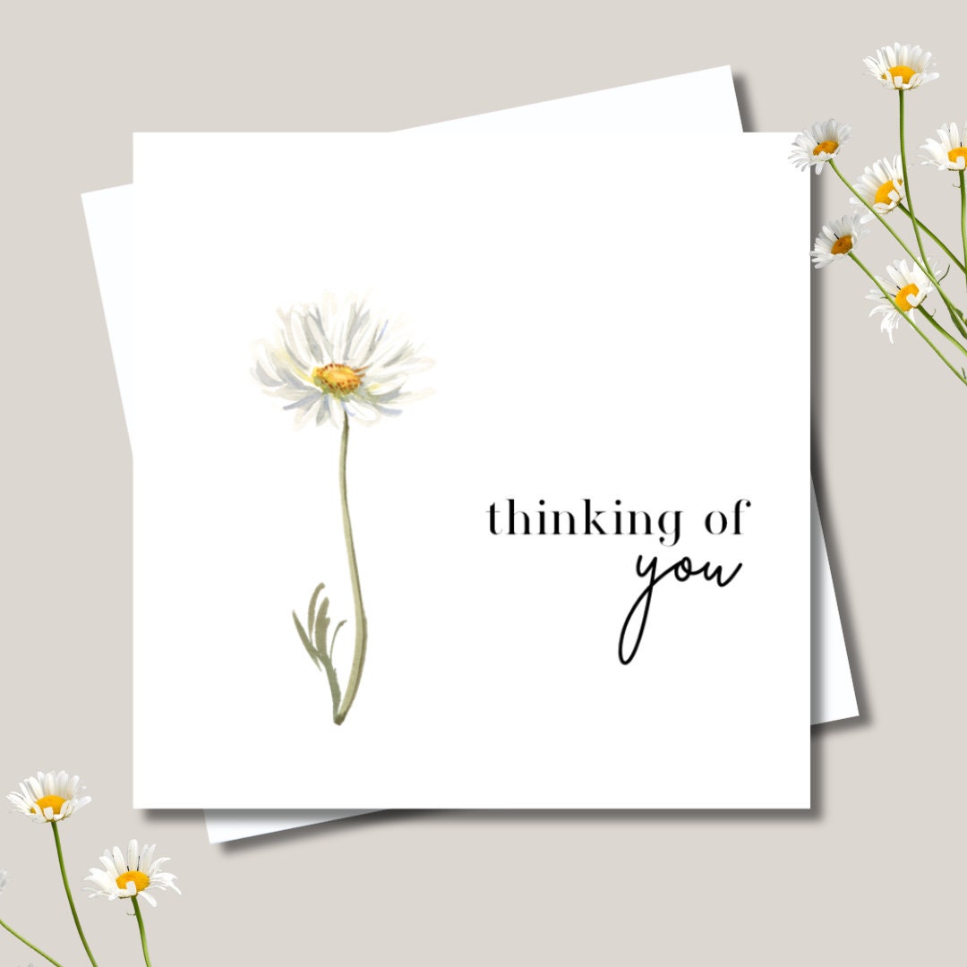 Thinking of You Card & Envelope. 12.5cm Square Card. White Daisy ...