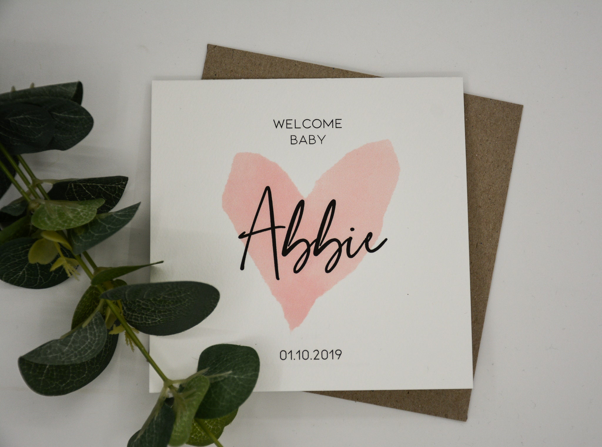 Personalised New Baby Card & Envelope. Pink Heart. Baby Girl - Etsy Ireland