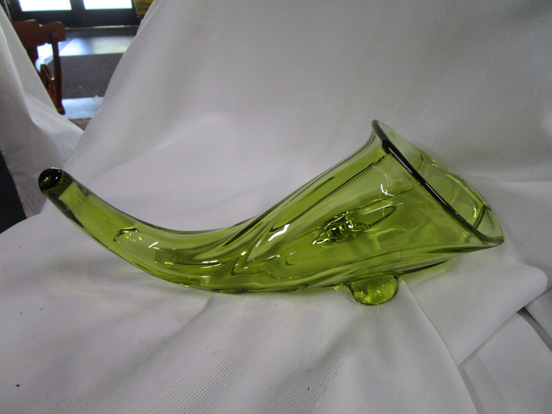 Vintage Duncan Miller Green Glass Horn of Plenty Cornucopia Decor - Etsy