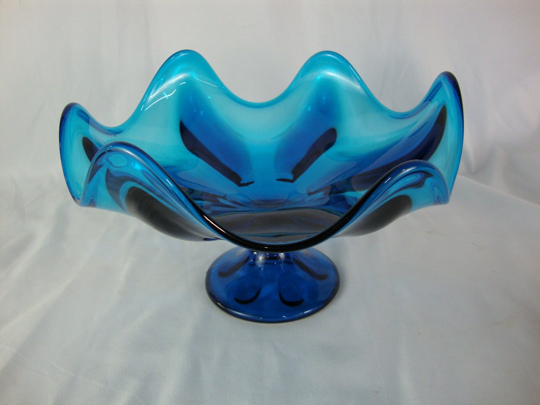 MCM Viking Glass Bluenique Six Petal Compote Bowl Dish - Etsy