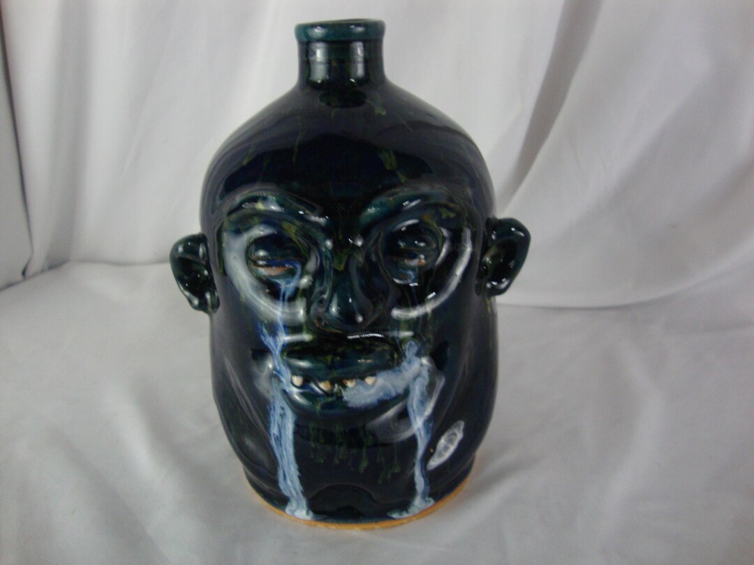 Marvin Bailey Folk Art Potter Dark Streaked Crying Eyes Four Tooth Ugly ...