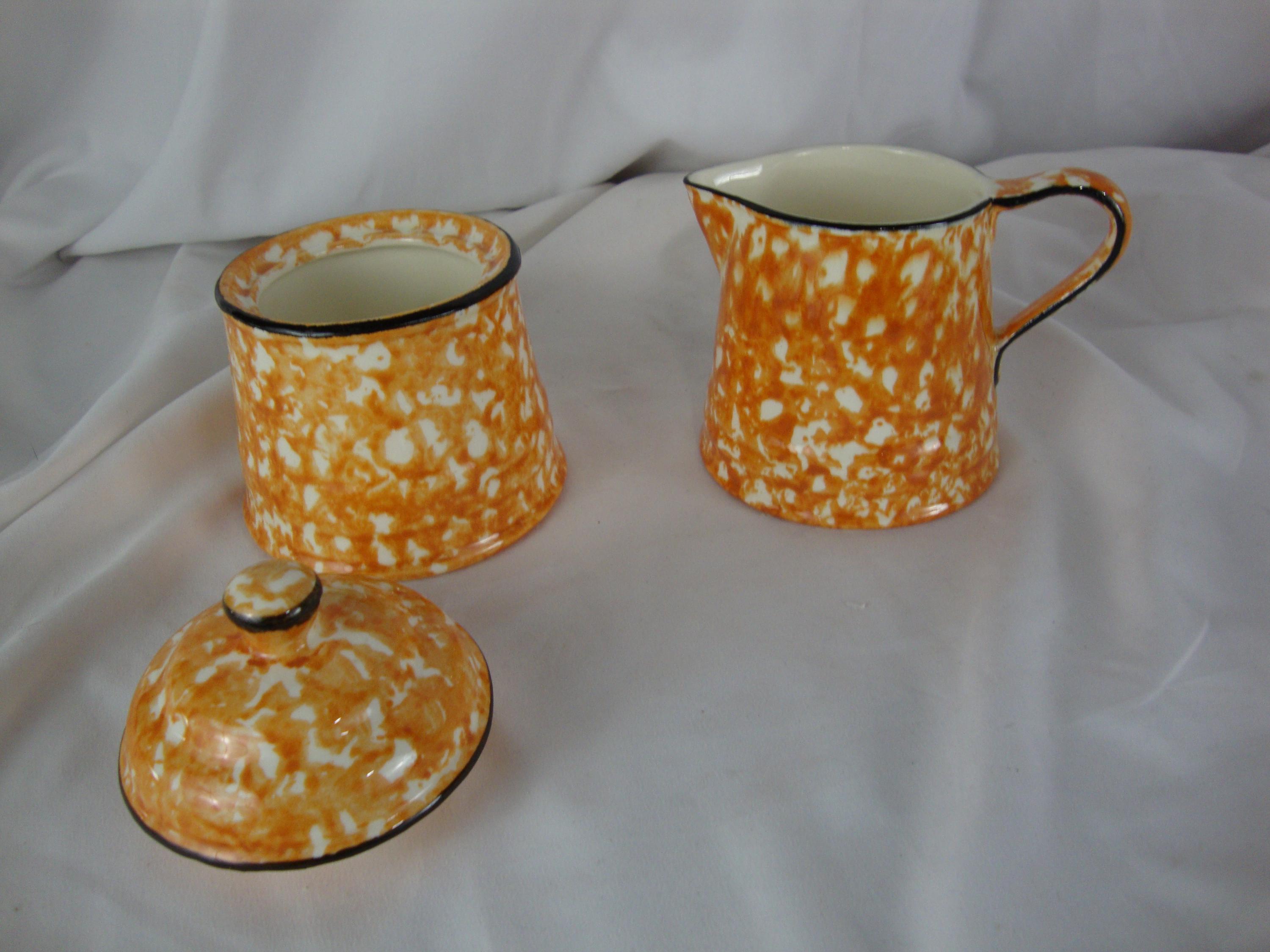 Vintage Stangl Pottery Town & Country Orange Sponge Ware Covered Sugar ...