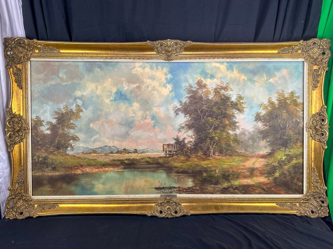 Vintage Oil on Canvas Oskar Berger Painting, Pastoral Scene, Gallery ...