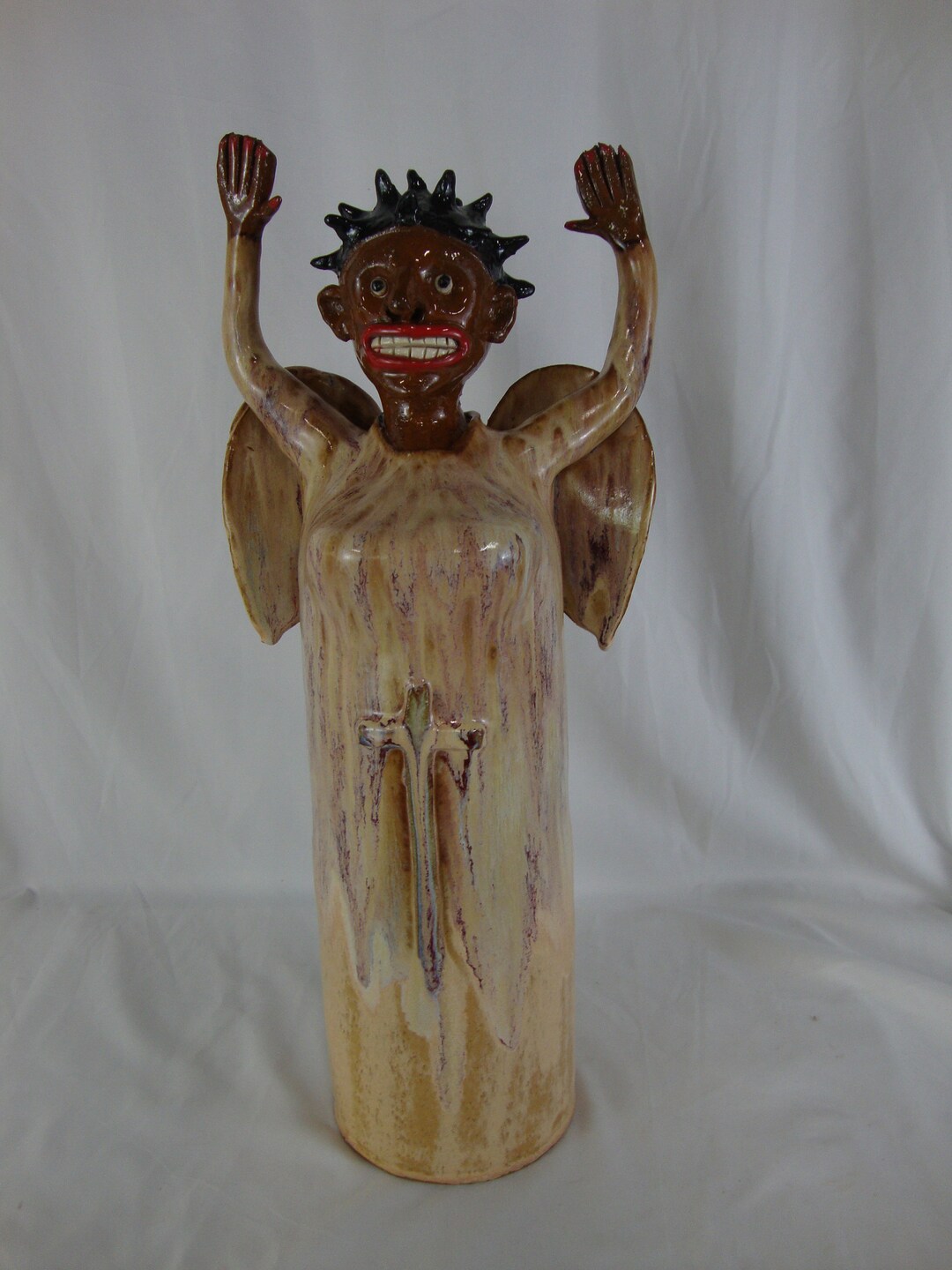 Marvin Bailey SC Potter Signed Folk Art Pottery Large Black Angel With ...