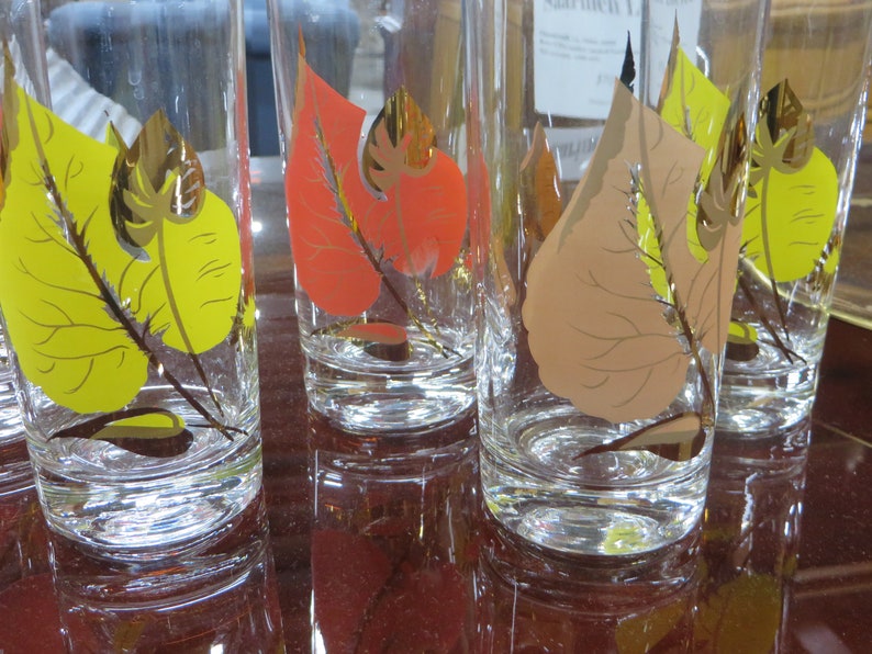 Vintage Autumn Leaves Gold Leaf Glassware Set of 8 | Etsy