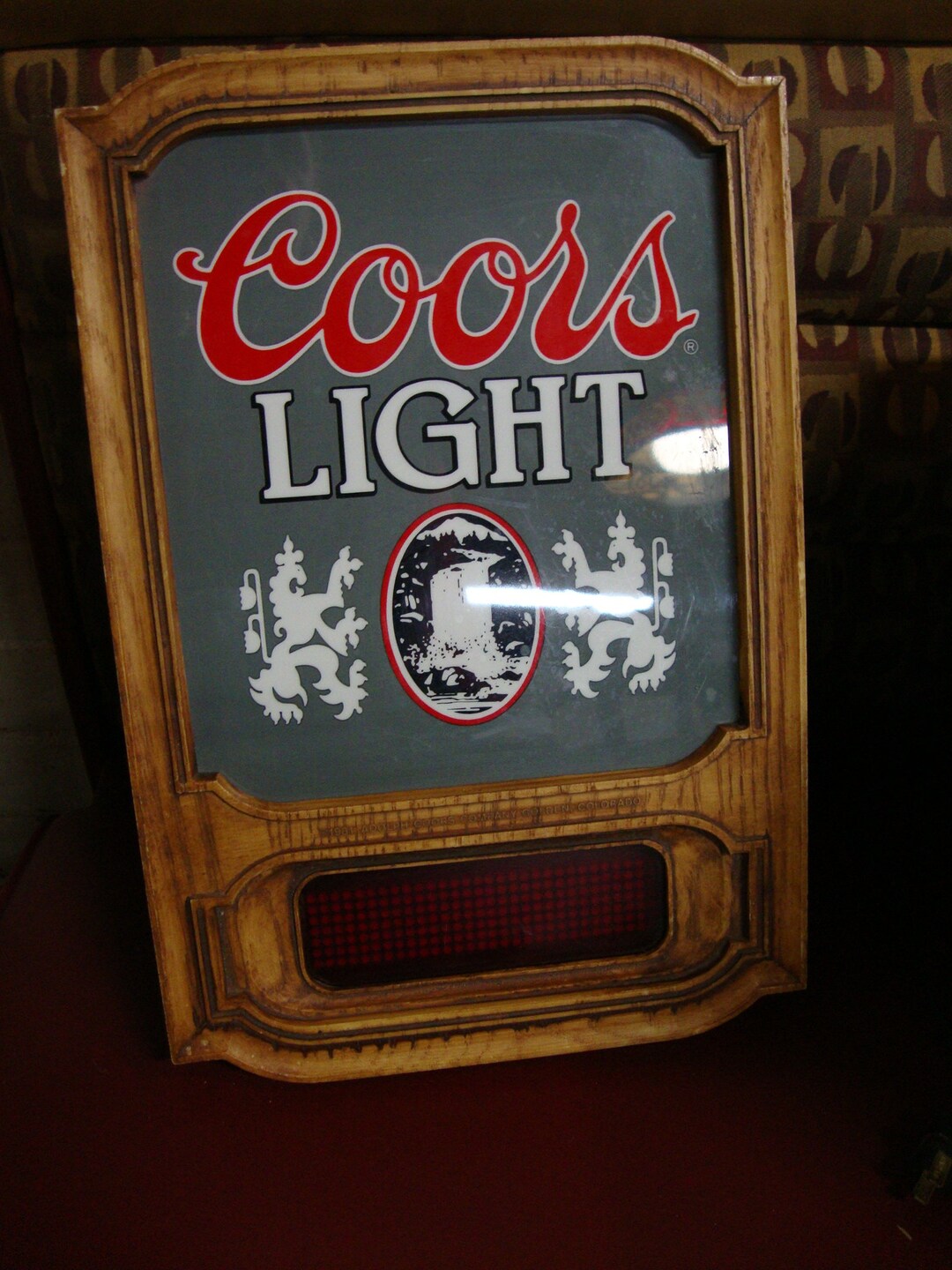 1986 Coors Light Advertising Electric Red Text Plastic Bar Sign Wall ...