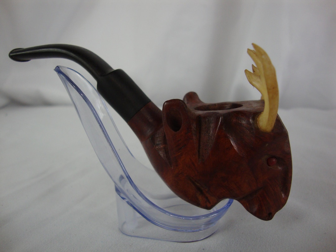 Vintage Moose Head Carved Briar Wood Italian Tobacco Smoking Pipe Not ...