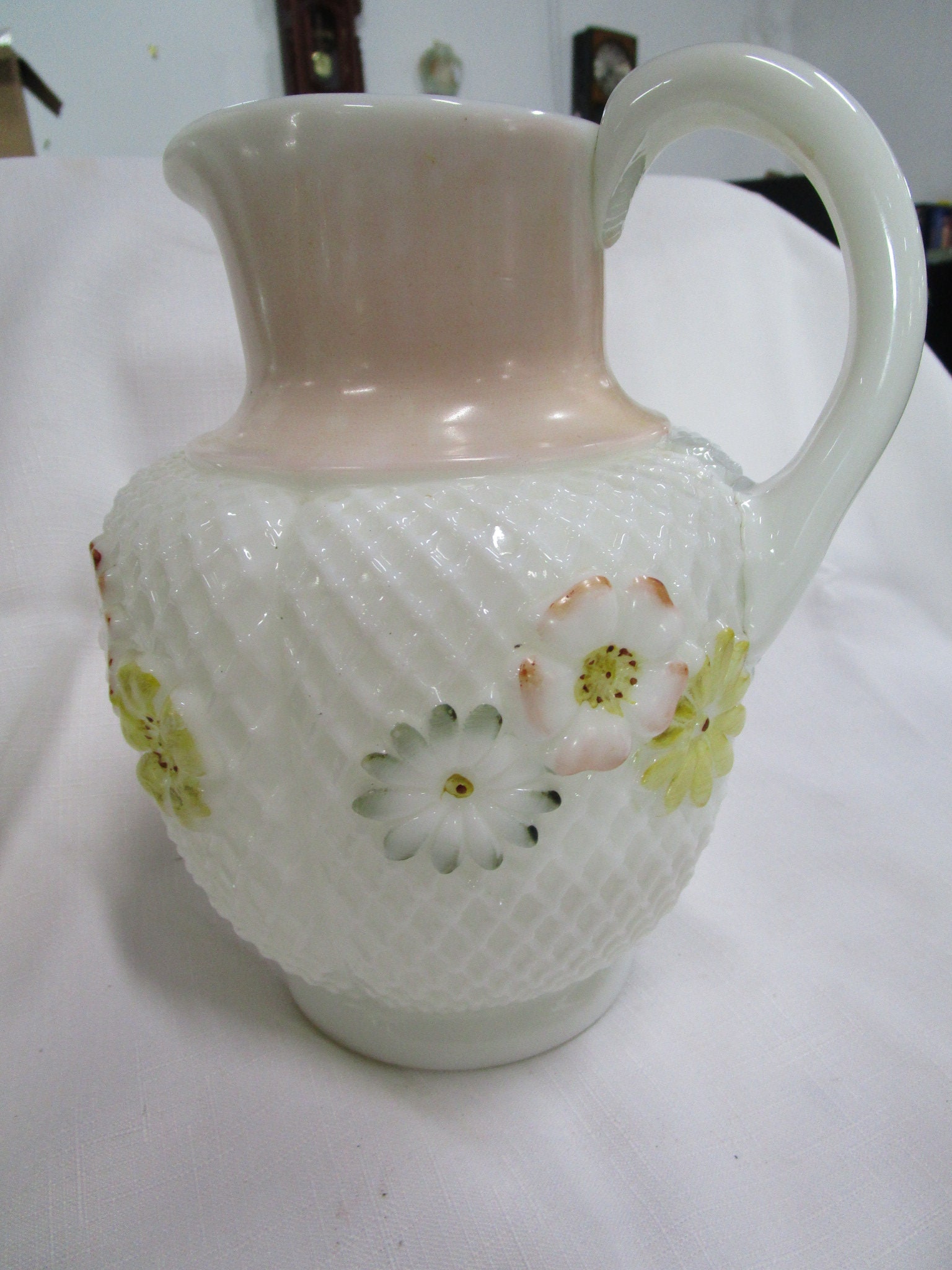 Antique Hobnail Milk Glass Cosmos Pitcher and Three Tumblers - Etsy