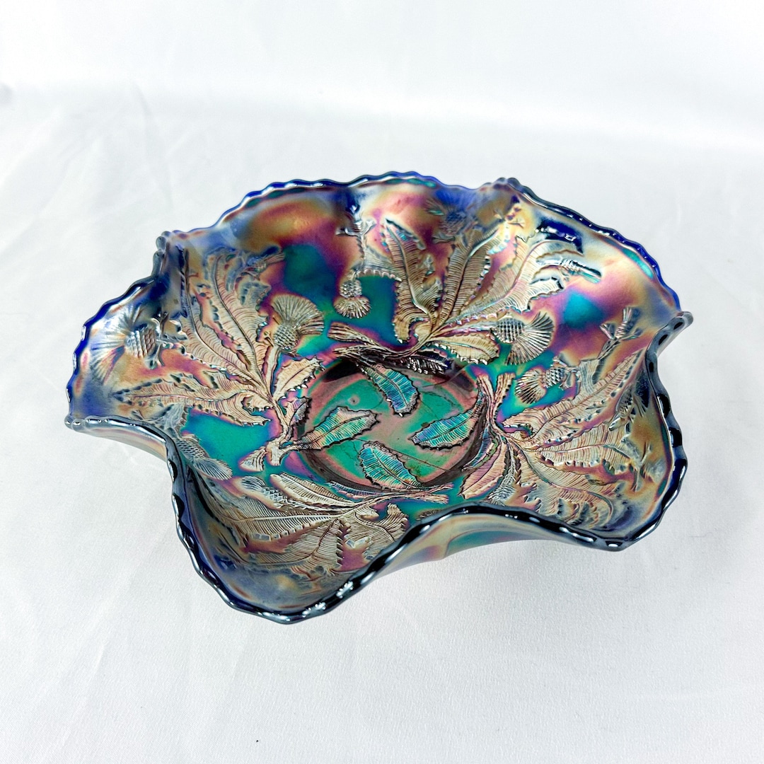 Antique 1911 Fenton Blue Carnival Glass Thistle Pattern Bowl - Etsy