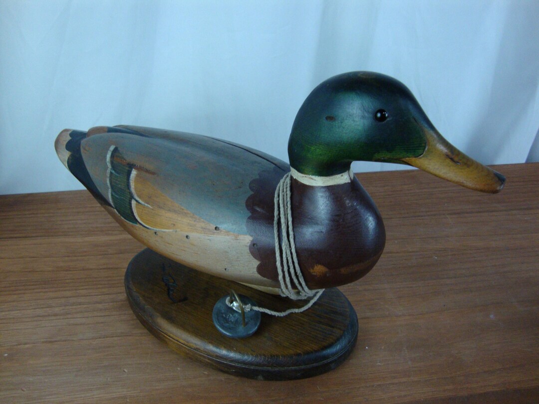 Vintage Tom Tabor Mallard Duck Wood Decoy Decor on Wood Base - Etsy