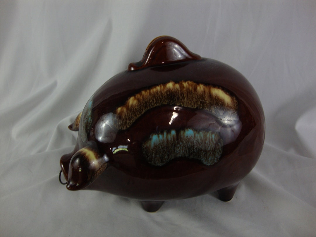 Vintage Hull USA 197 Brown Aqua Drip Glaze Pig Coin Piggy Bank - Etsy