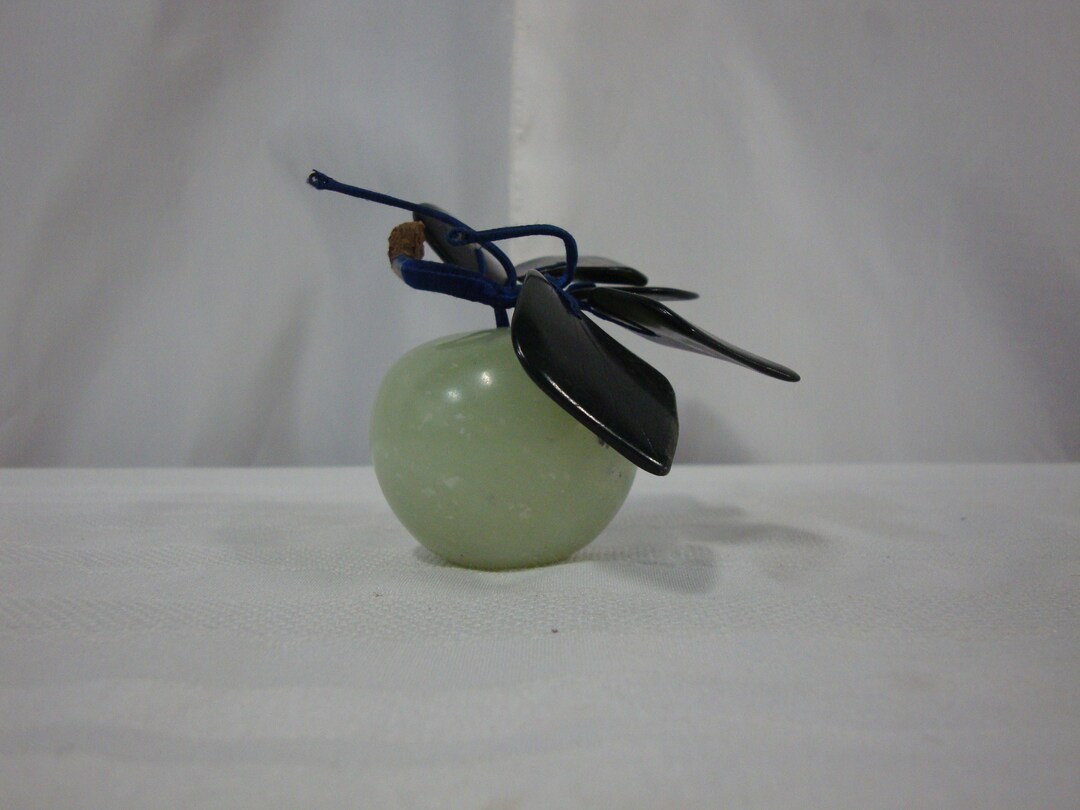 Vintage Green Stone Apple With Green Leaves - Etsy