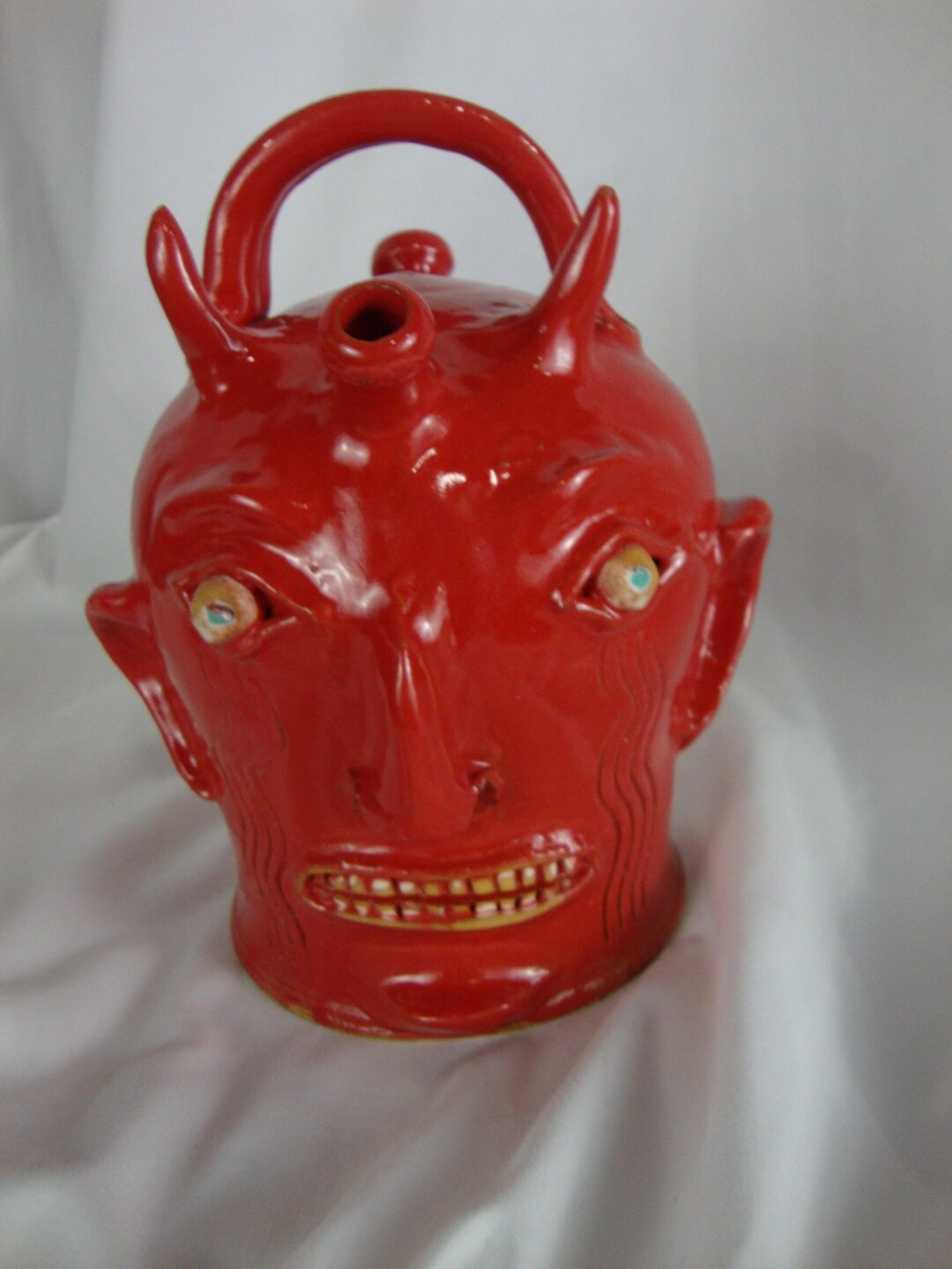 Marvin Bailey Fire Red Devil Double Spout 7 Inch Ugly Face Jug - Etsy