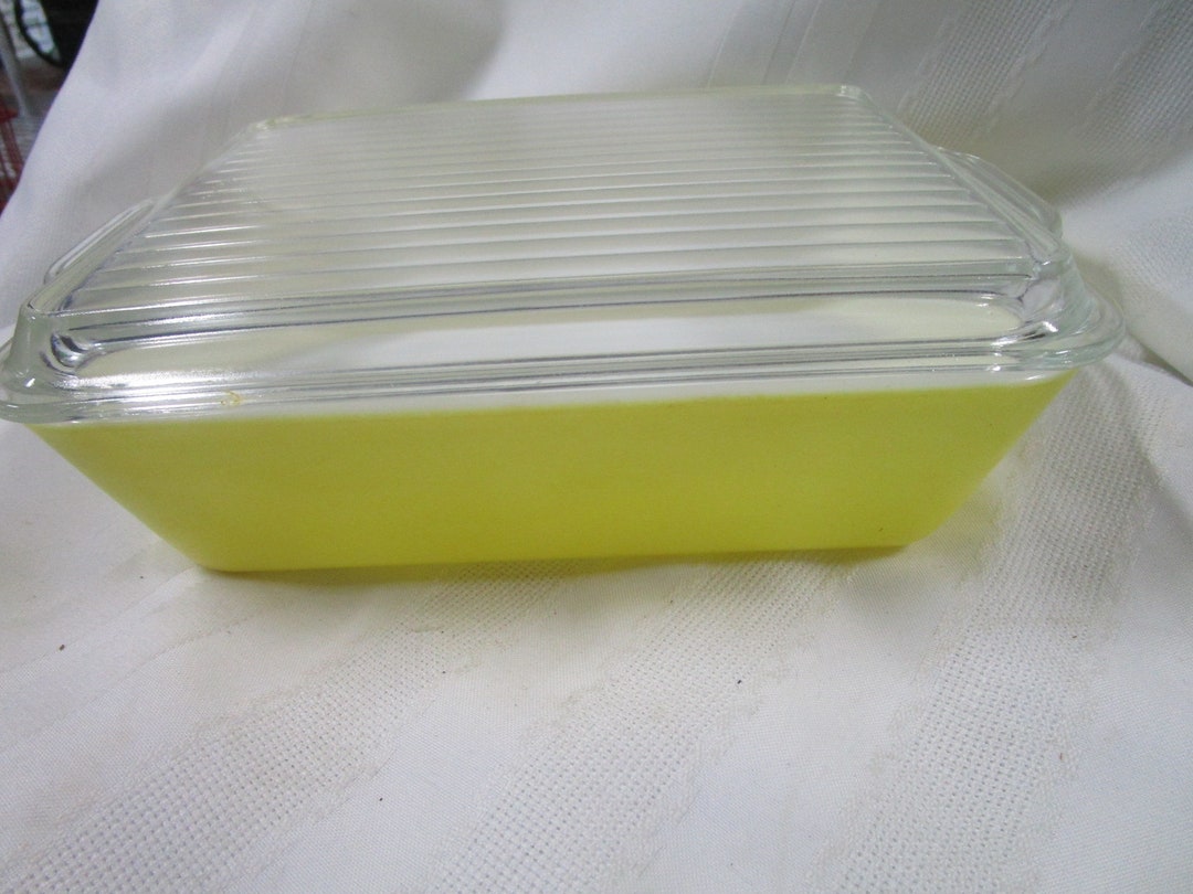 Vintage Pyrex 503-C Yellow Refrigerator Baking Dish With Clear Ribbed ...