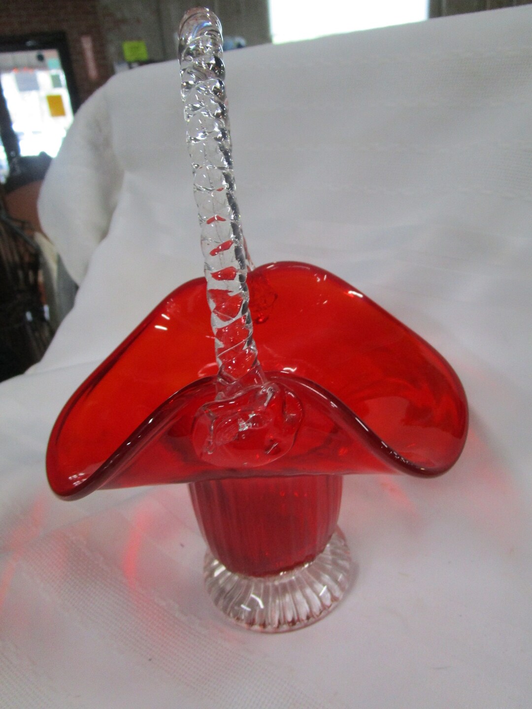 Fenton Ruby Red and Clear Glass Decor Basket - Etsy