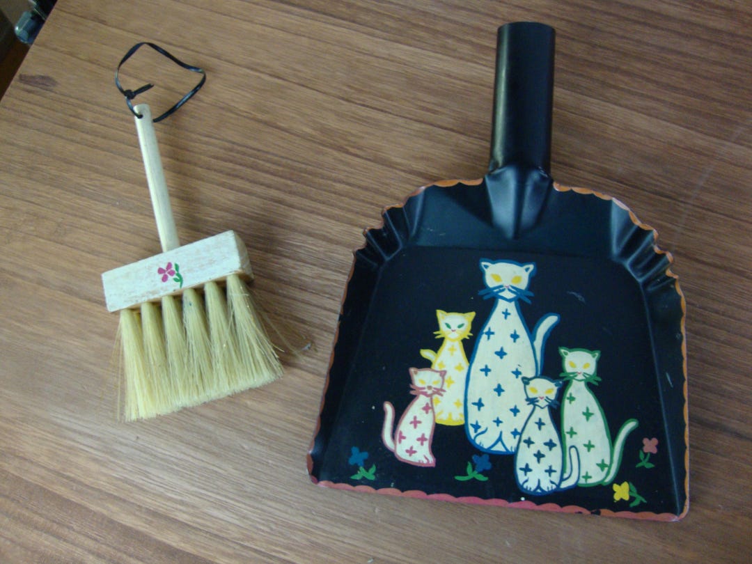 Vintage Handpainted Cat Mini Dust Pan With Mini Dust Brush - Etsy