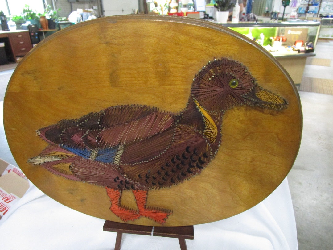 Vintage Handmade Duck String Art Decor on Oval Wood Plaque - Etsy