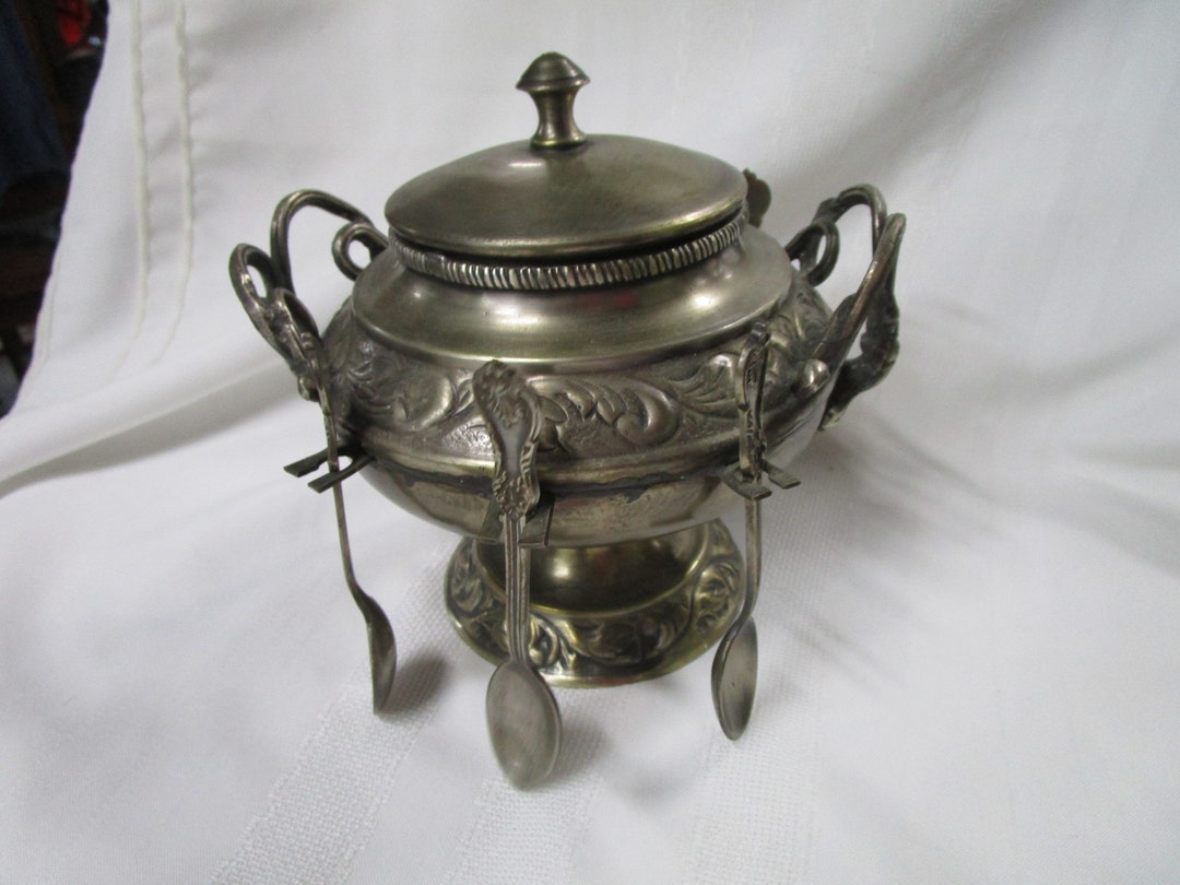 Vintage Metal Spooner Bowl With Top Lid and Six Matching Spoons - Etsy