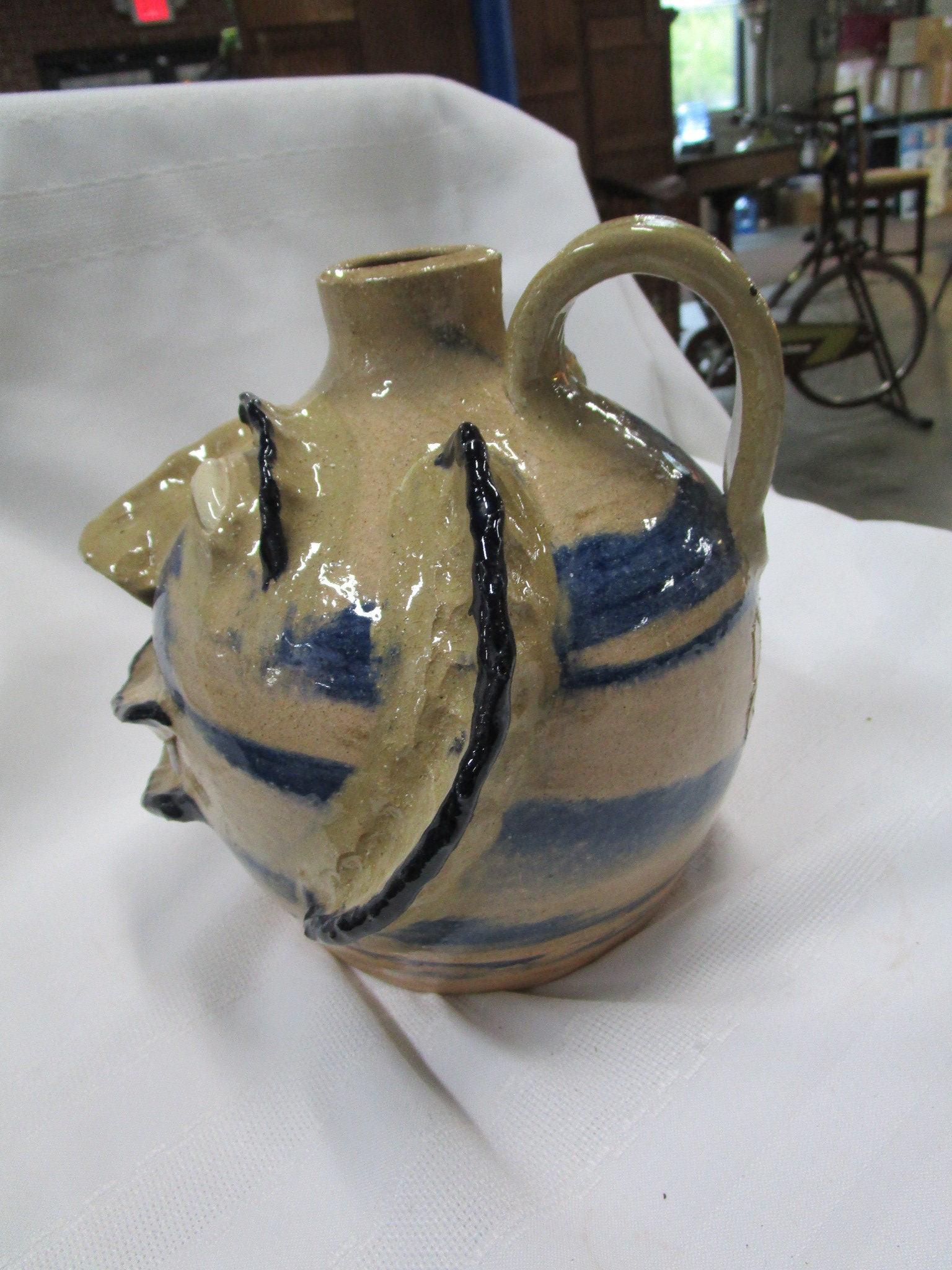 Dale Costner Signed Folk Art Pottery Blue Ridged Ugly Face Jug | Etsy