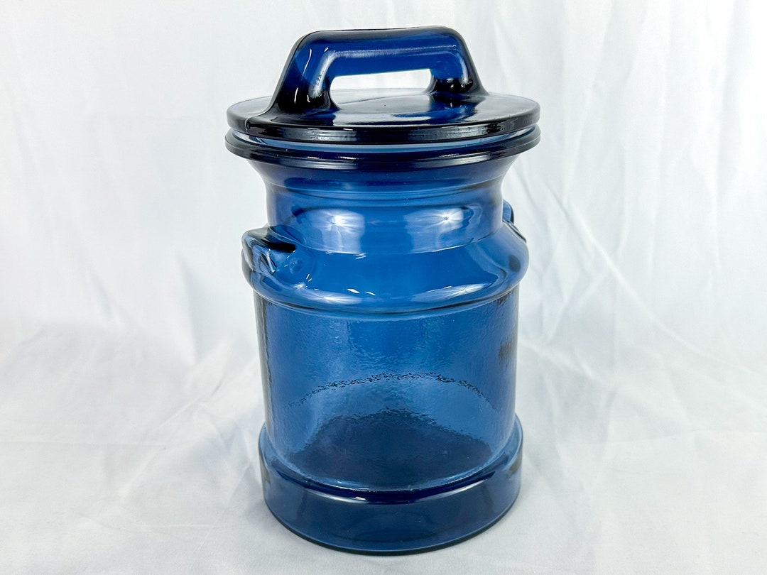 Vintage Blue Glass Canister - Etsy