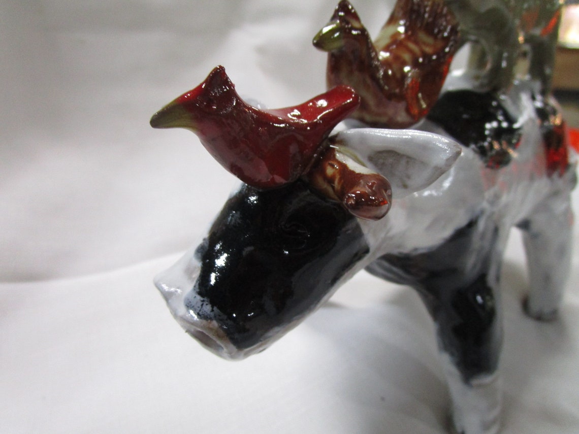 Lynn Bailey Artist Signed Folk Art Cow and Friends Pottery - Etsy