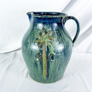 Double-signed Marvin Bailey Blue Green Glaze Palmetto Tree Pitcher - Etsy