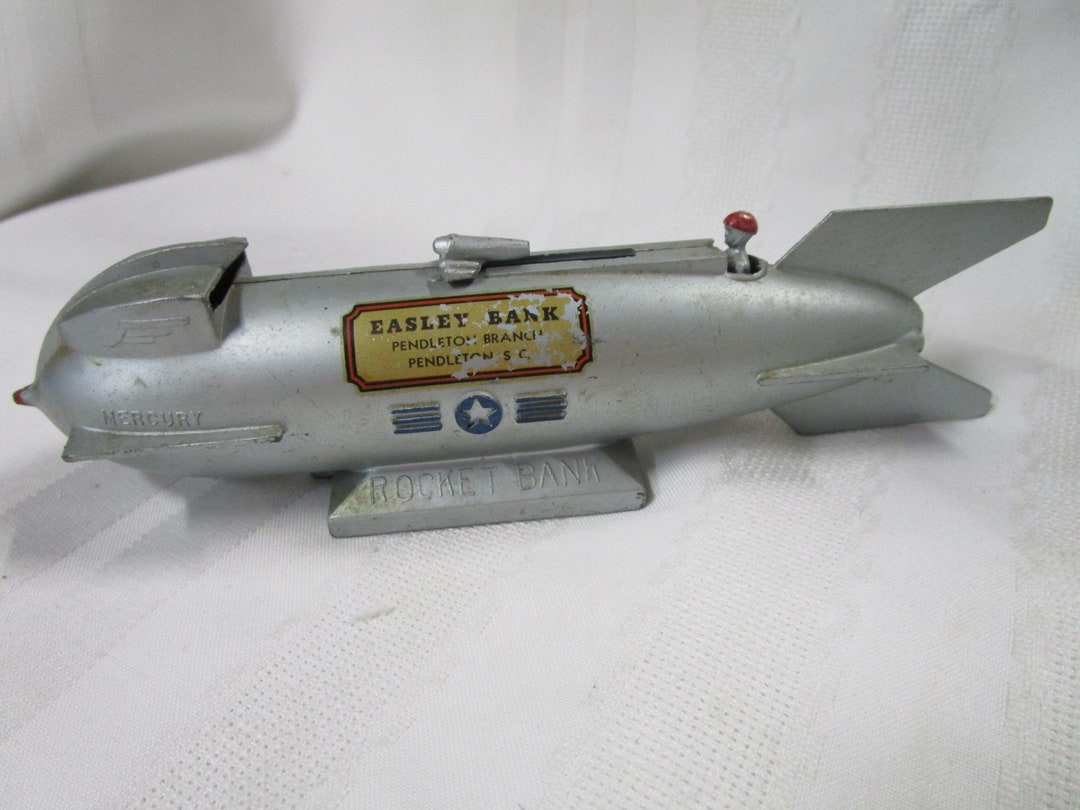 Vintage Easley Bank Pendleton Branch Metal Coin Rocket Mechanical Bank ...