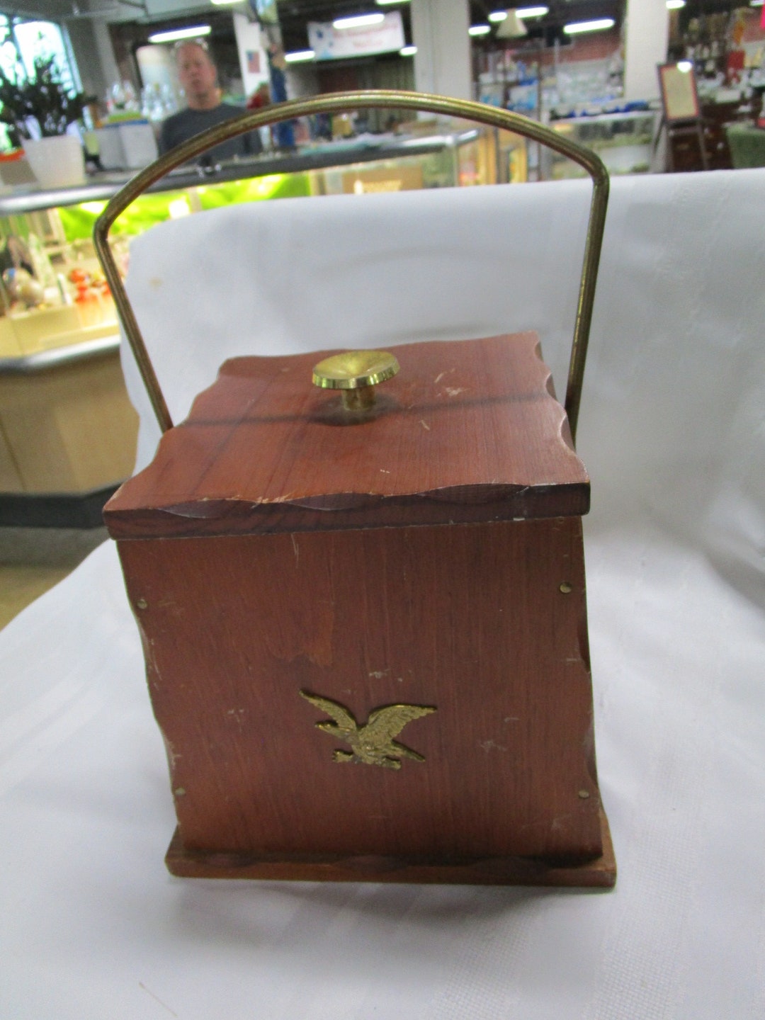Vintage Solid Wood Salt Box With Metal Handle and Plastic Insert - Etsy
