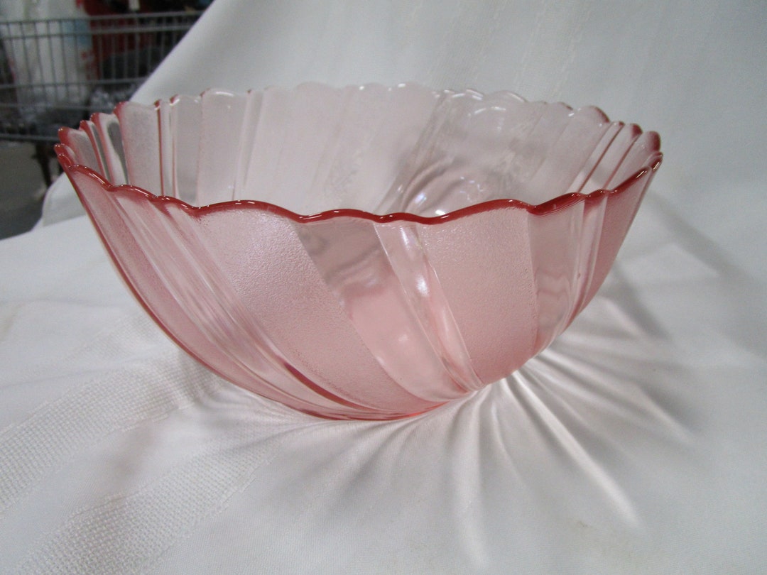 Vintage Vereco France Pink Swirl Glass Serving Bowl - Etsy