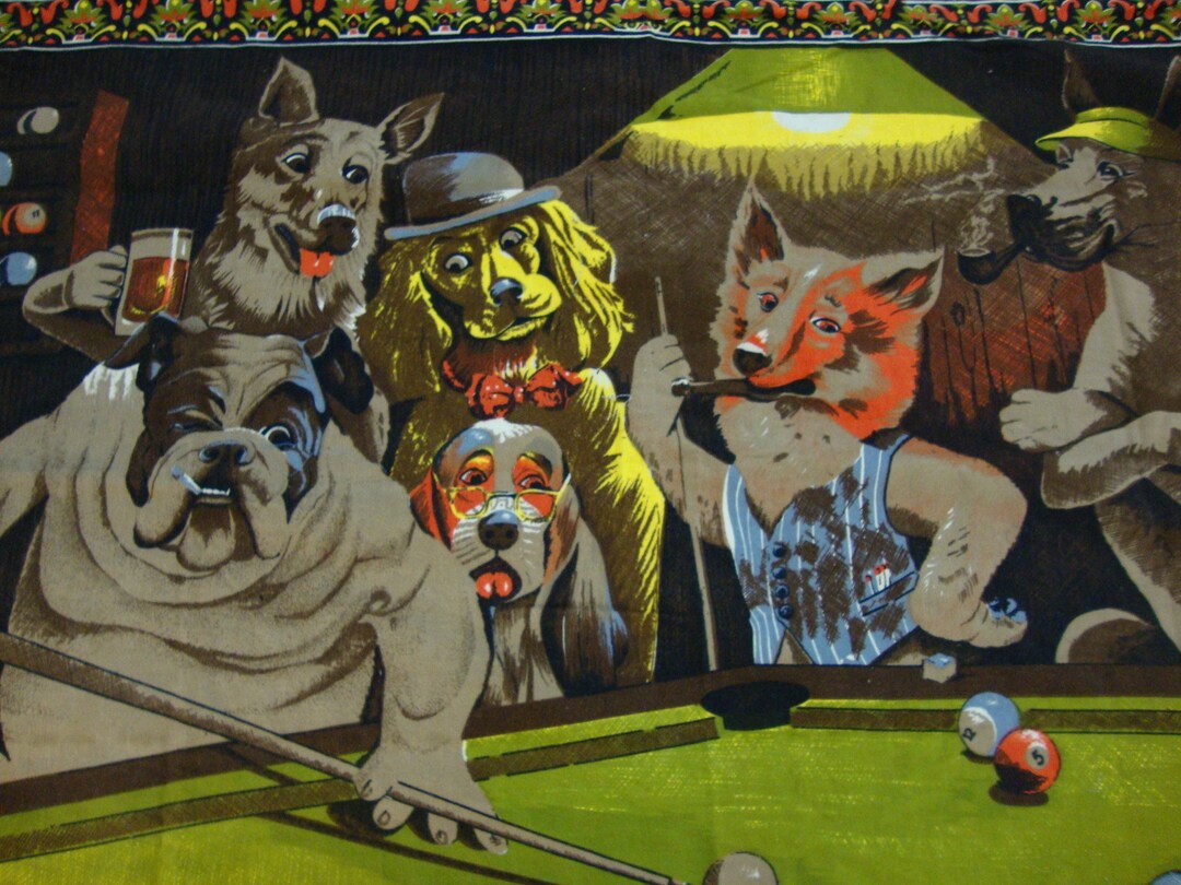 Vintage Dogs Playing Billiards Pool Fringed Tapestry Wall Art - Etsy