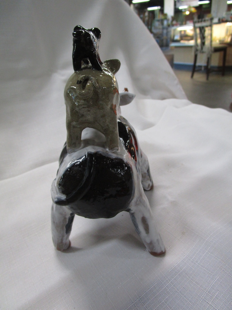 Lynn Bailey Artist Signed Folk Art Cow and Friends Pottery - Etsy